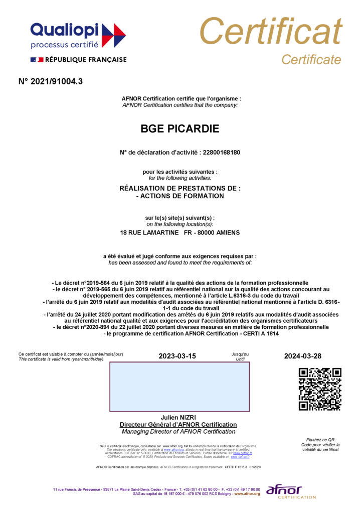 CERTIFICATION QUALIOPI - BGE Picardie