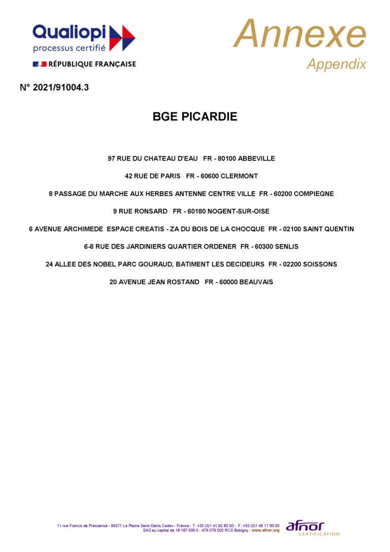 CERTIFICATION QUALIOPI - BGE Picardie